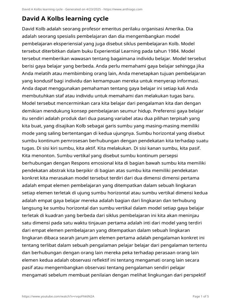 David A Kolbs Learning Cycle-04-23-2025 | PDF