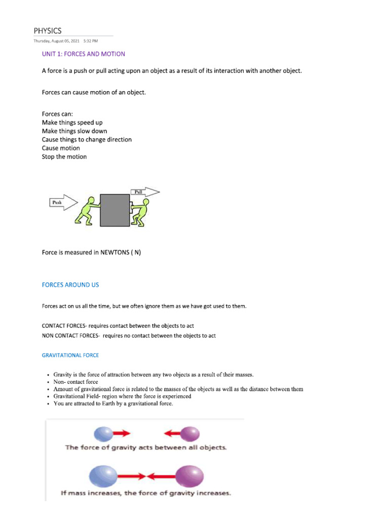 Unit 1 - Forces and Motion Notes | PDF