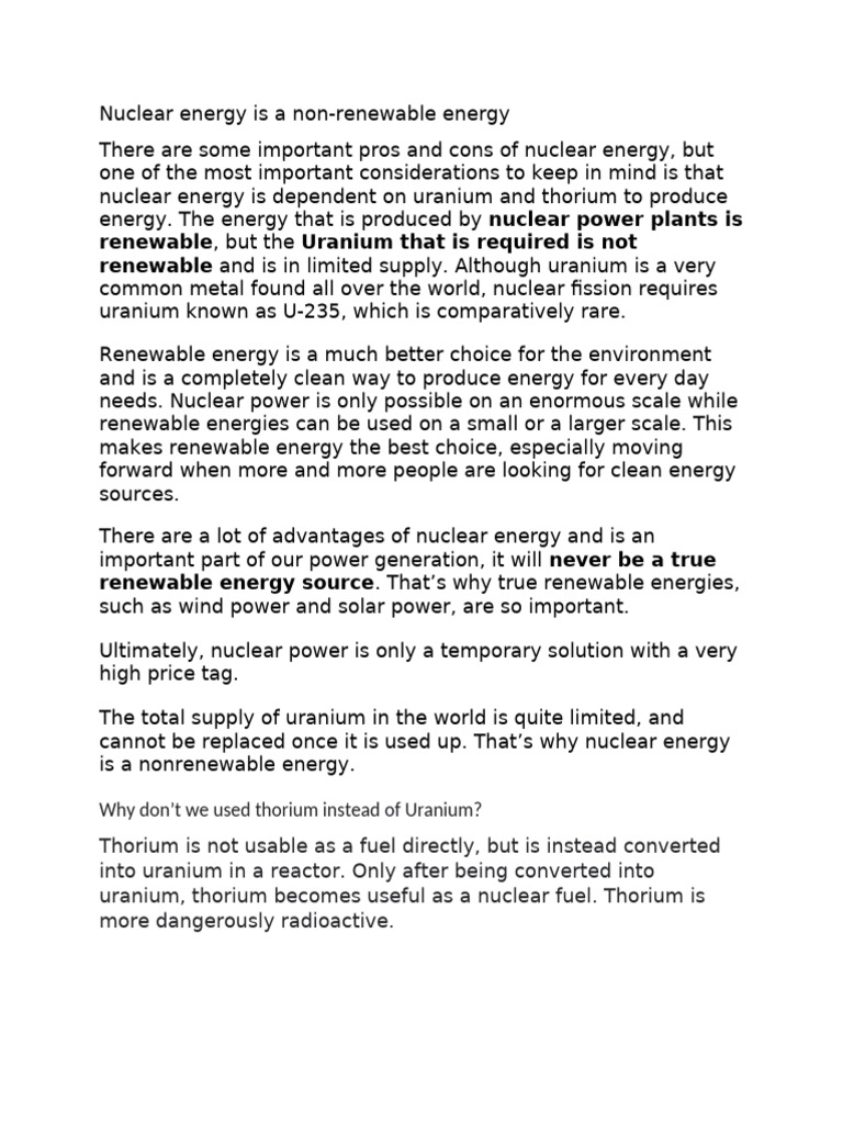 Nuclear energy is a non renewable energy | PDF | Nuclear Power | Uranium
