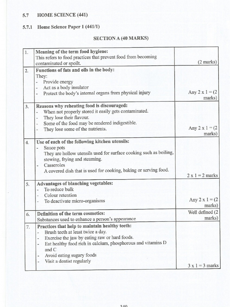 KCSE 2021 HOMESCIENCE PP1 PP2 ANSWERS | PDF