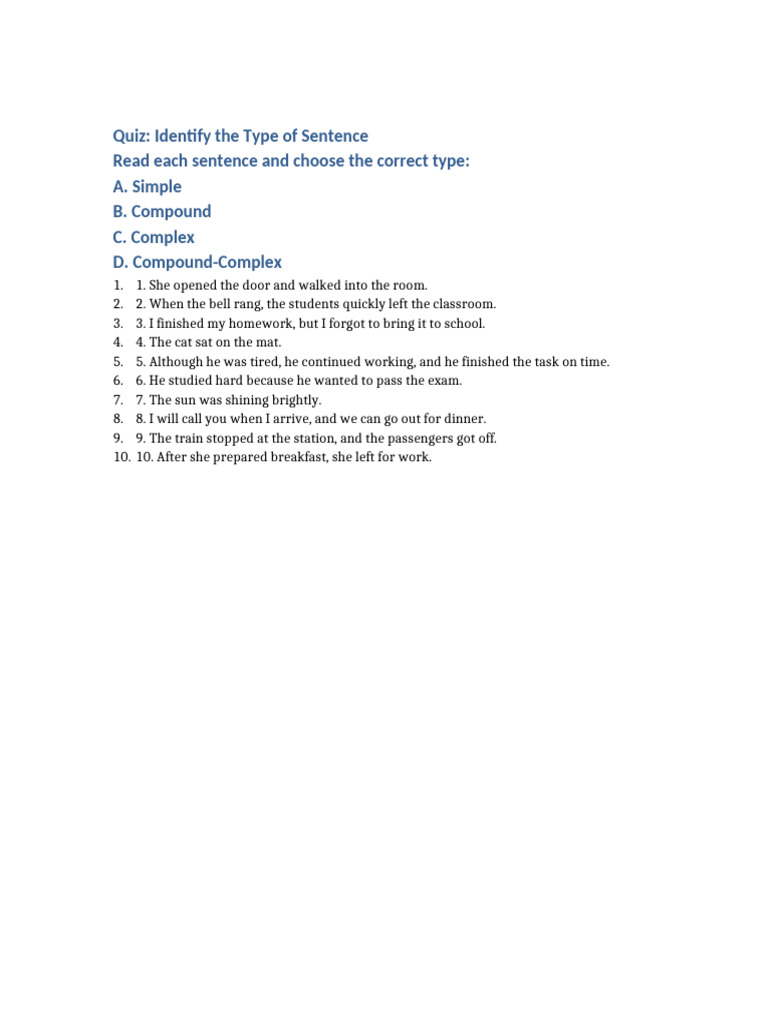 Sentence Types Quiz | PDF