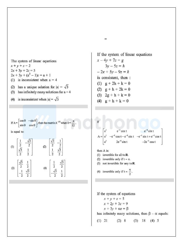 JEE Mains 2019: Matrices Questions Bank | PDF | Matrix Theory