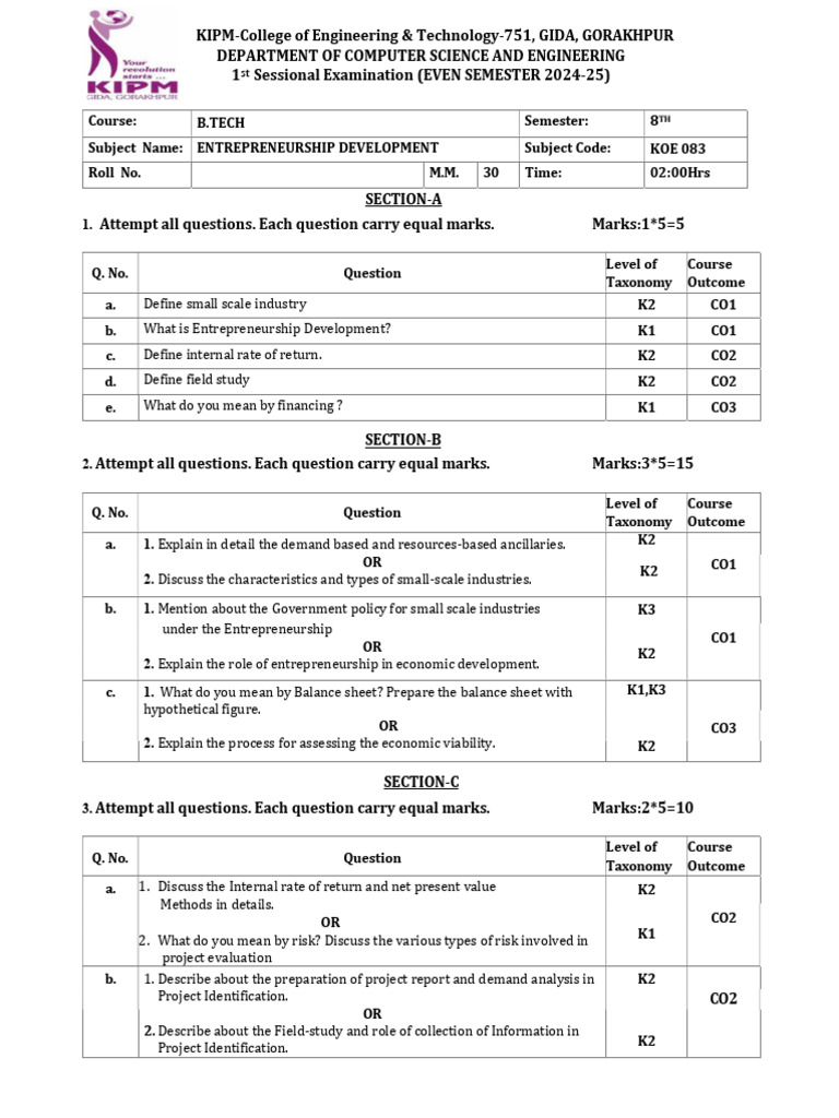 Question Paper of Ed (Koe 083) | PDF | Risk | Economies