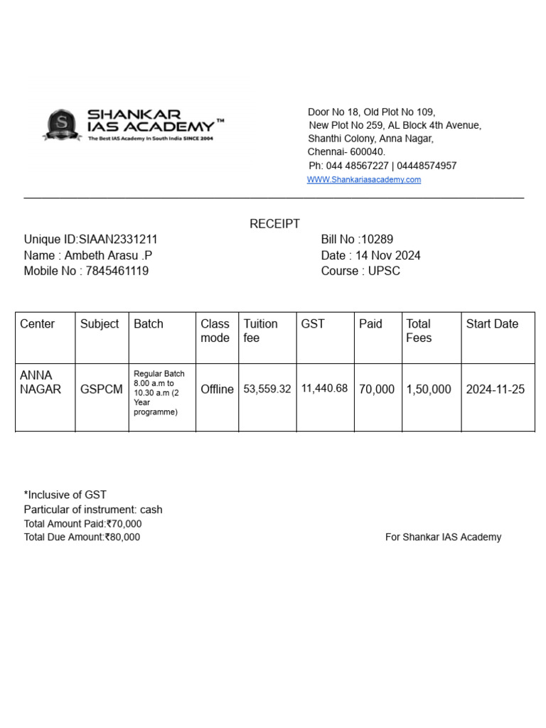Shankar Ias Fees | PDF