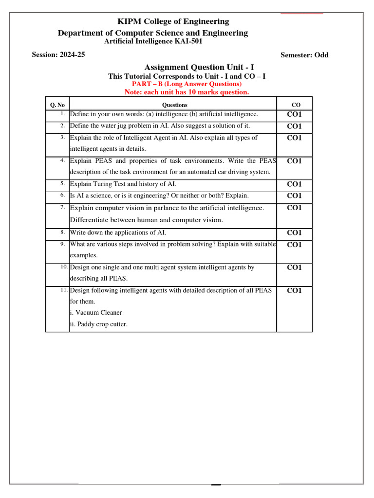 AI Assignement unit-01 and 02 | PDF | Artificial Intelligence | Intelligence (AI) & Semantics