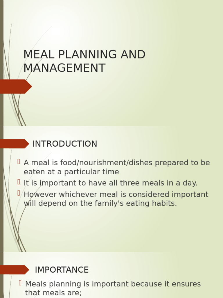 Meal Planning and Management | PDF | Tableware | Meal