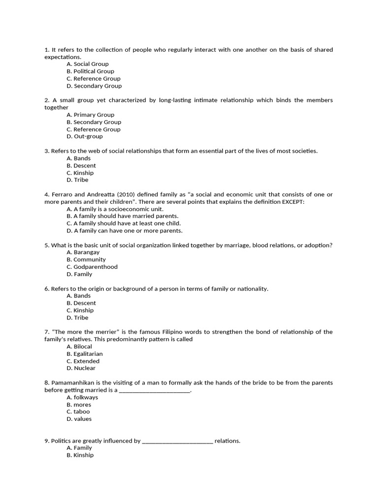 UCSP Reviewer For Students | PDF | Family | Social Inequality