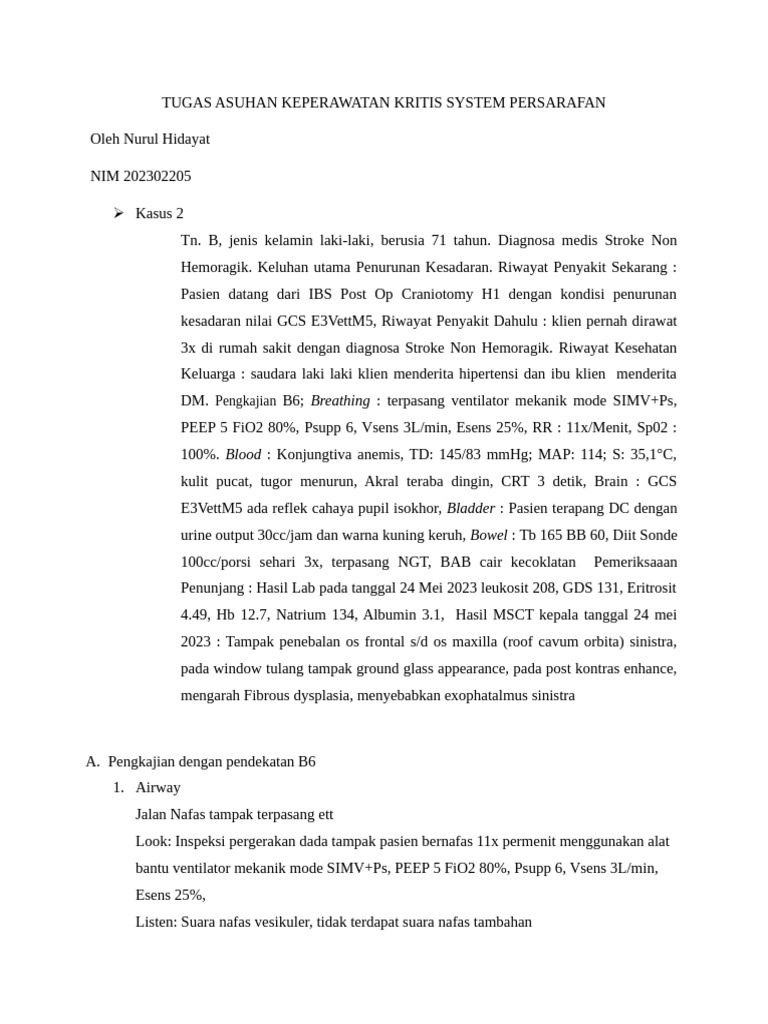 Tugas Asuhan Keperawatan Kritis System Persarafan | PDF