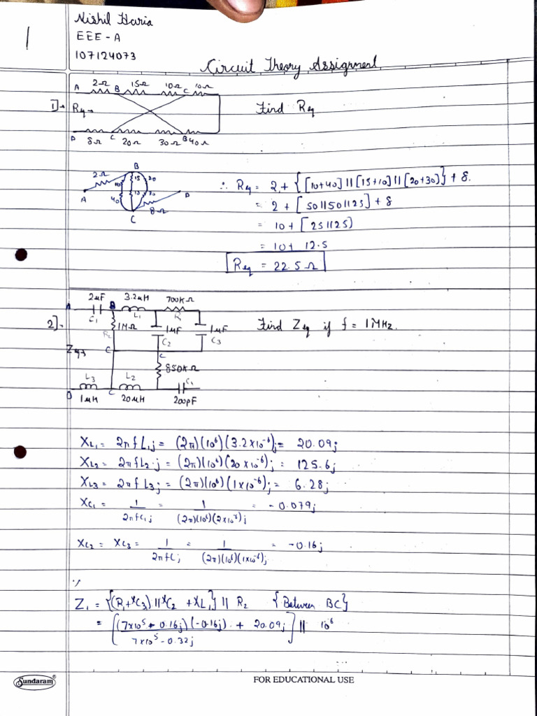 Circuit Theory Assignment | PDF
