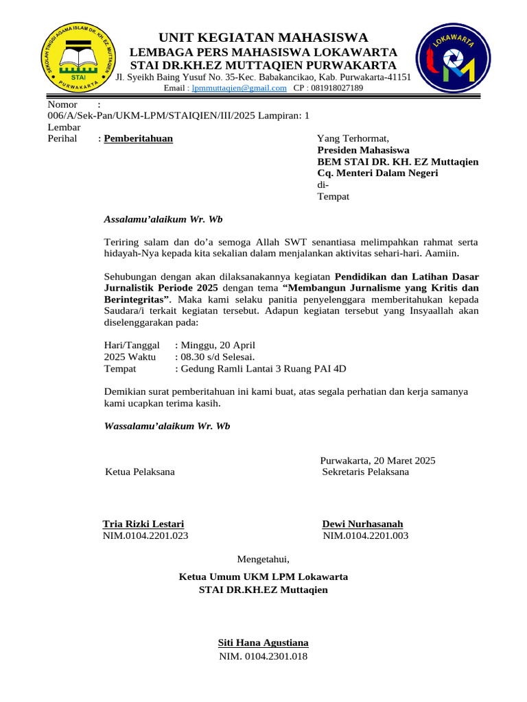 006 - Surat Pemberitahuan Bem - 1 | PDF