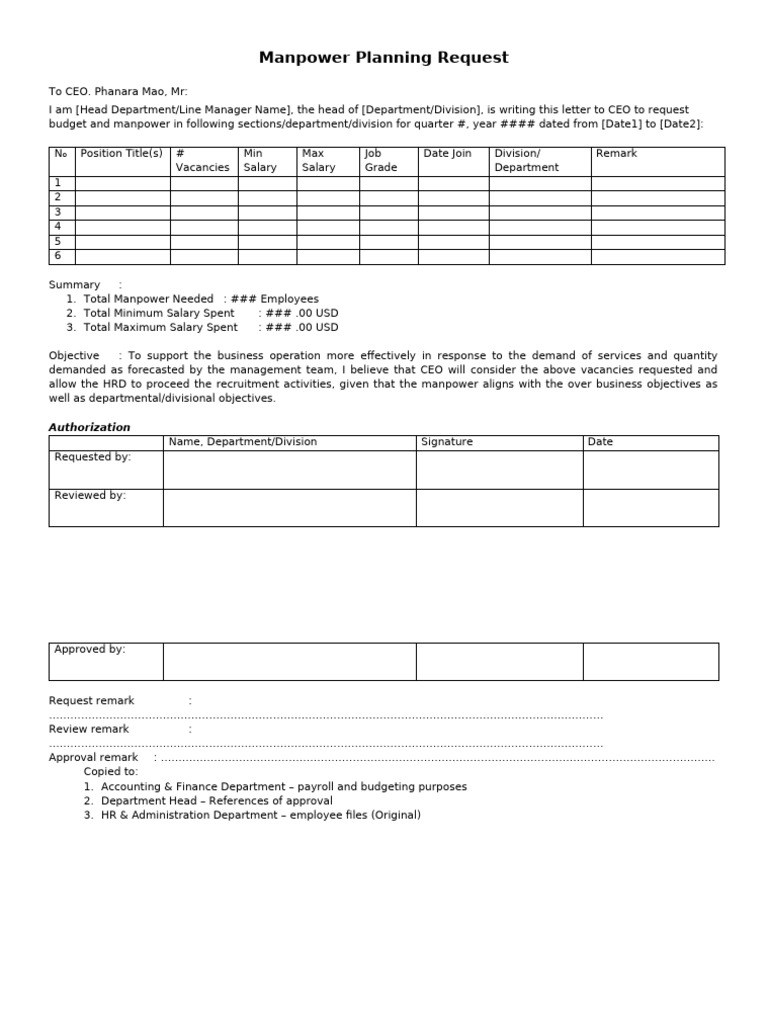Manpower Planning Request to CEO | PDF