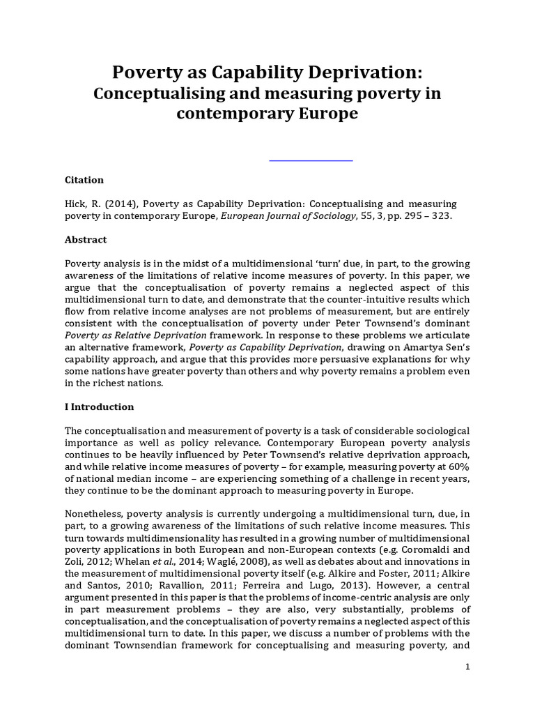 Poverty As Capability Deprivation - OA | PDF | Poverty | Poverty ...