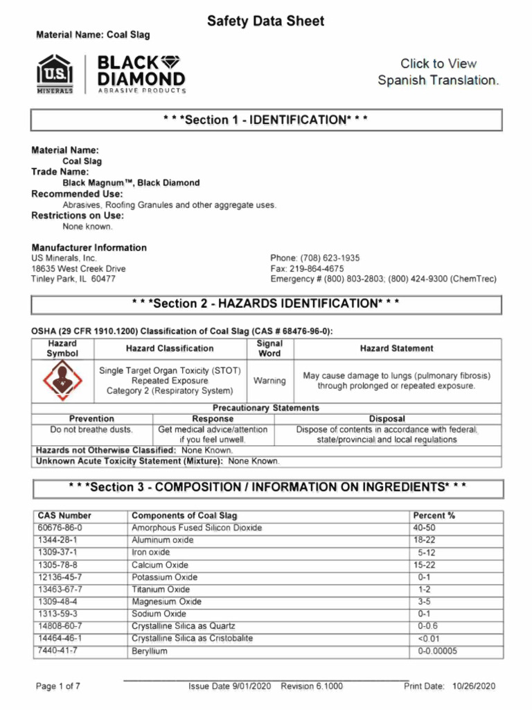 Sds Coal Slag | PDF | Silicon Dioxide | Chemical Substances