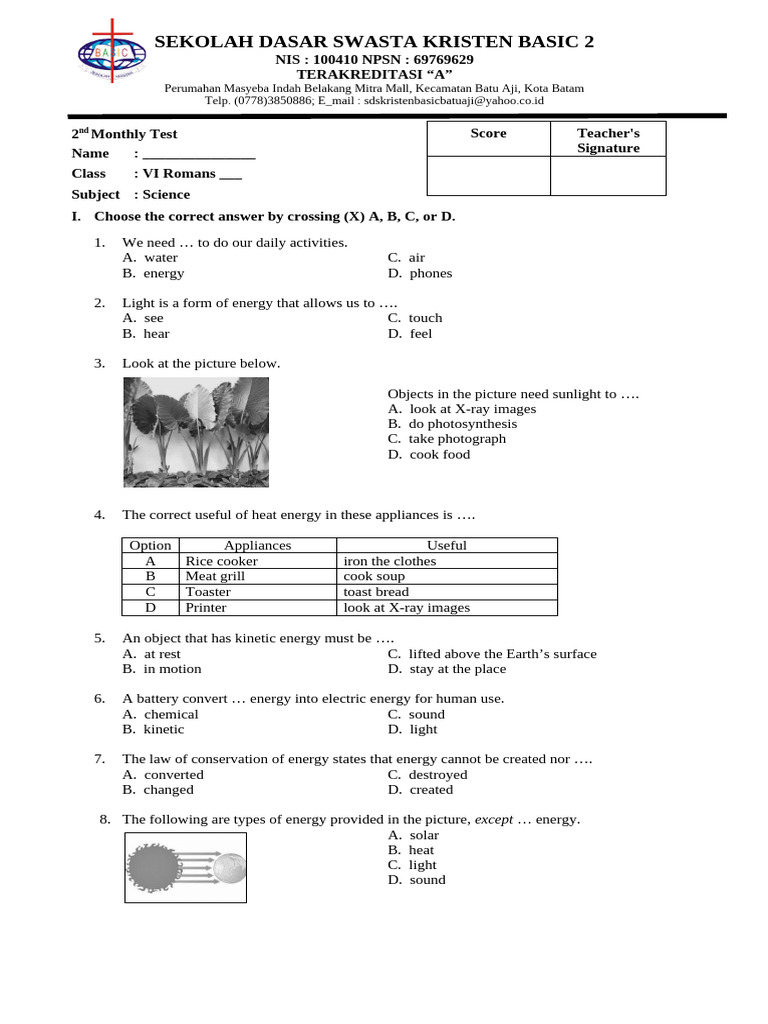 Grade 6 Science First Semester | PDF | Kinetic Energy | Potential Energy