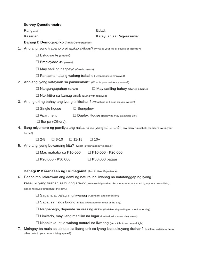 R. p3 Survey Questionnaire | PDF | Transport