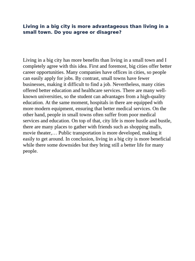 Living in A Big City Is More Advantageous Than Living in A Small Town | PDF