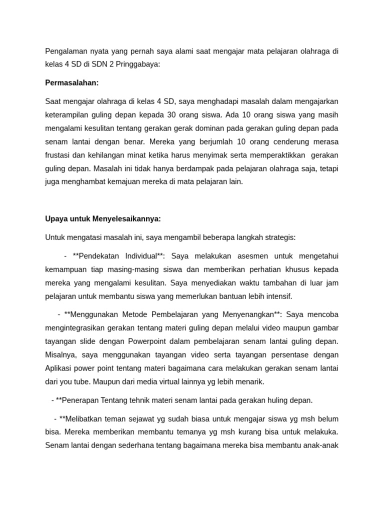 Contoh Studi Kasus - Pjok SD Kelas 4 | PDF