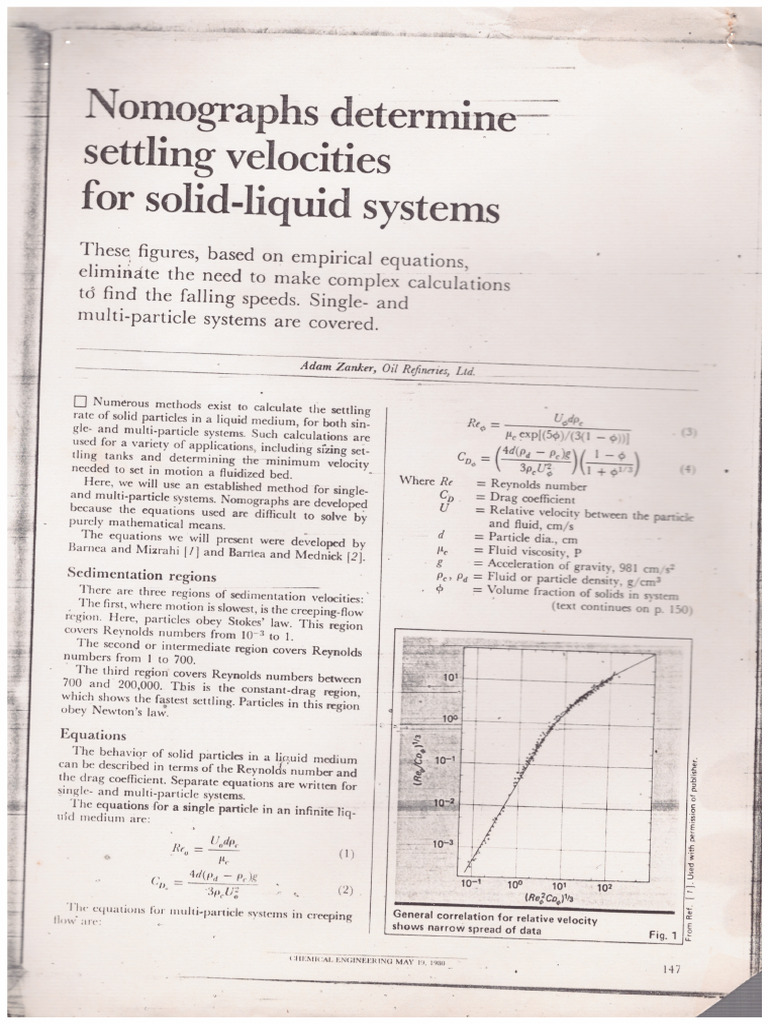 Nomograph Determines Settling Velocities For Solid Liquid Systems | PDF