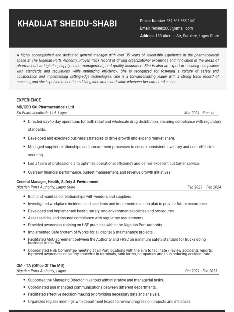 Accomplished Pharmaceutical General Manager | PDF | Pharmacy | Inventory