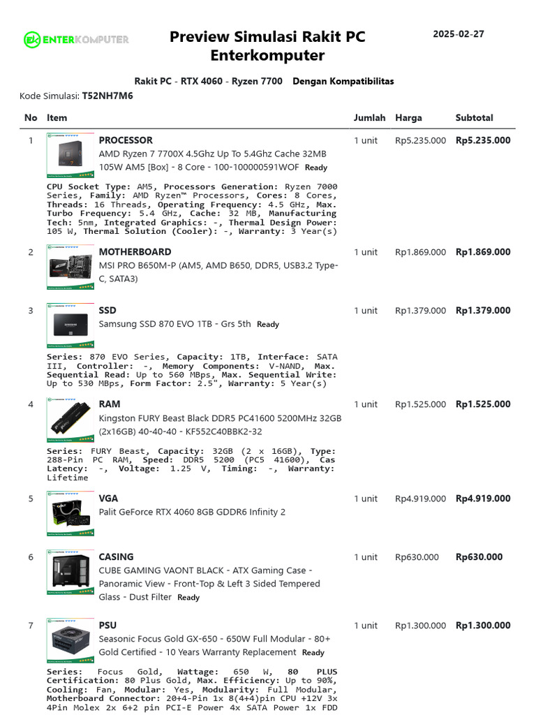 Simulasi_ Rakit PC - RTX 4060 - Ryzen 7700 | PDF | Computing | Computer ...