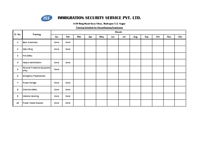 Housekeeping Training Schedule 2023 | PDF