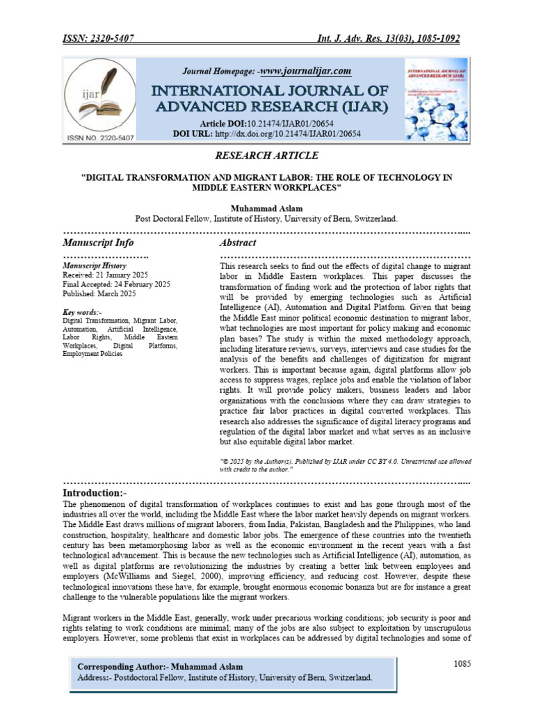 Digital Transformation and Migrant Labor: The Role of Technology in ...