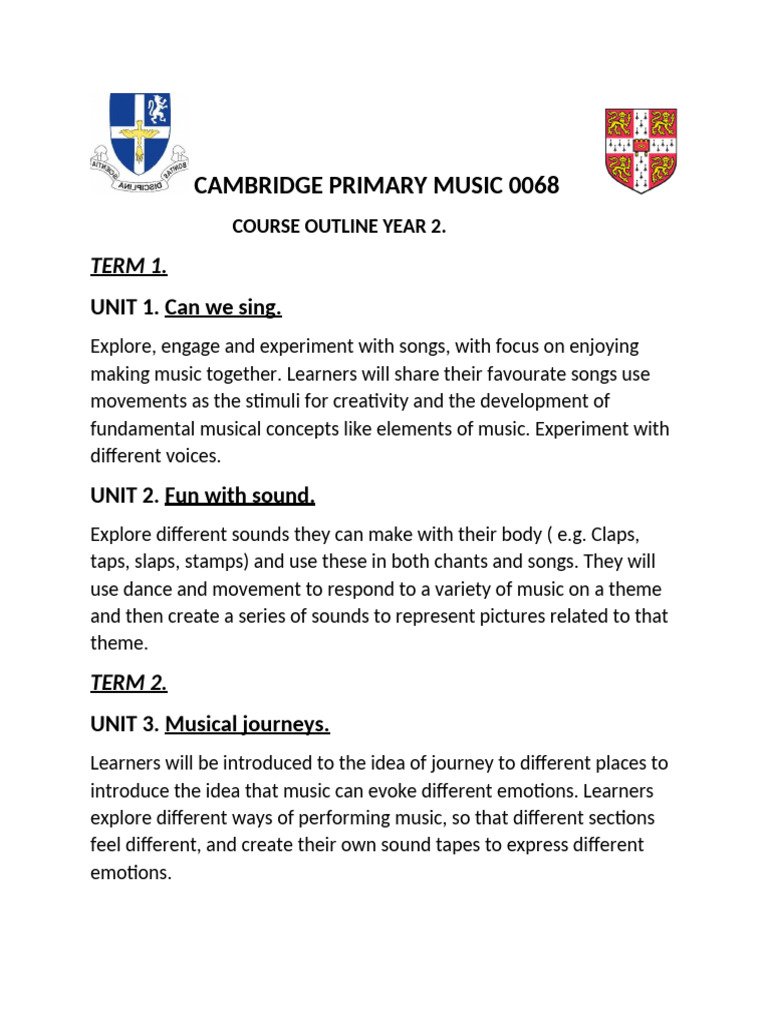 MUSIC COURSE OUTLINE YEAR 2 | PDF