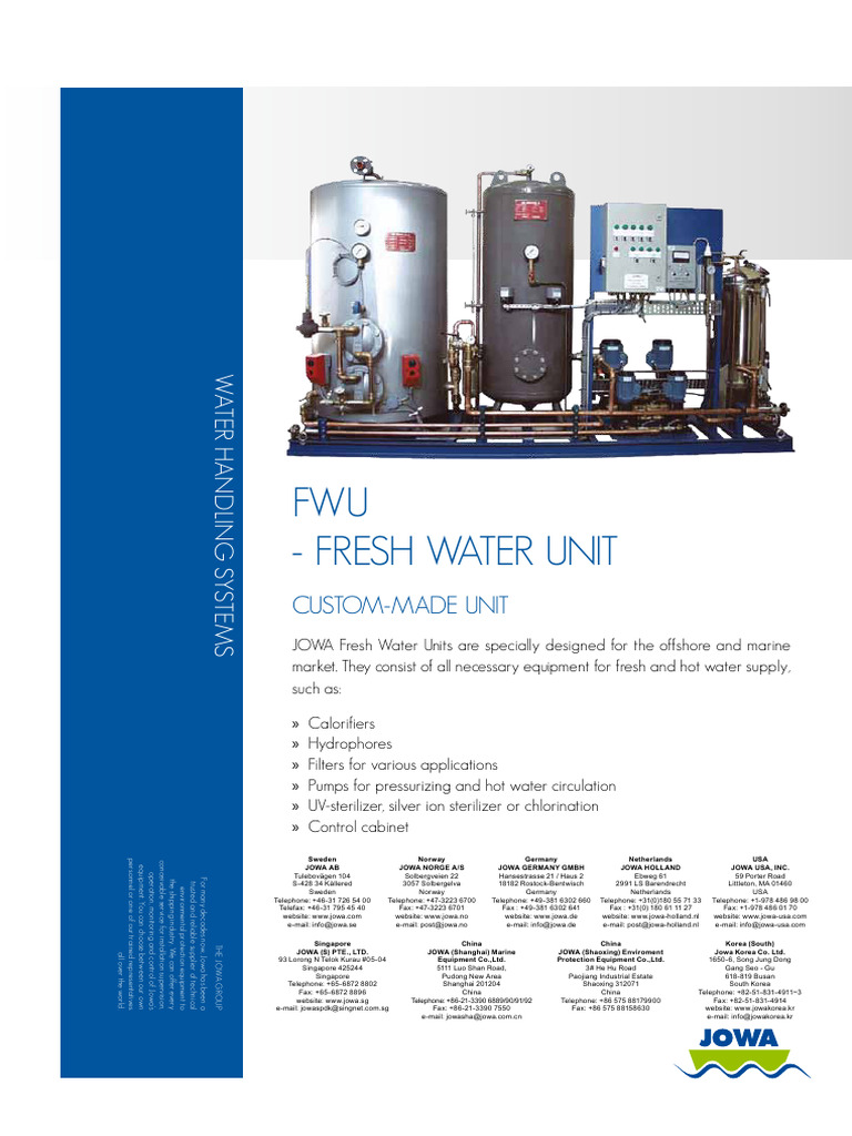 Fresh Water Unit JOWA FWU 7484 | PDF | Equipment | Manufactured Goods