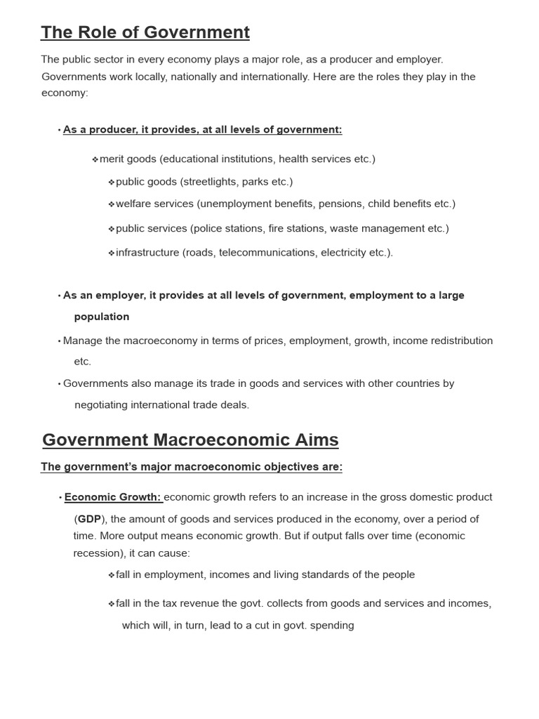 Government's Economic Roles Explained | PDF | Macroeconomics | Unemployment