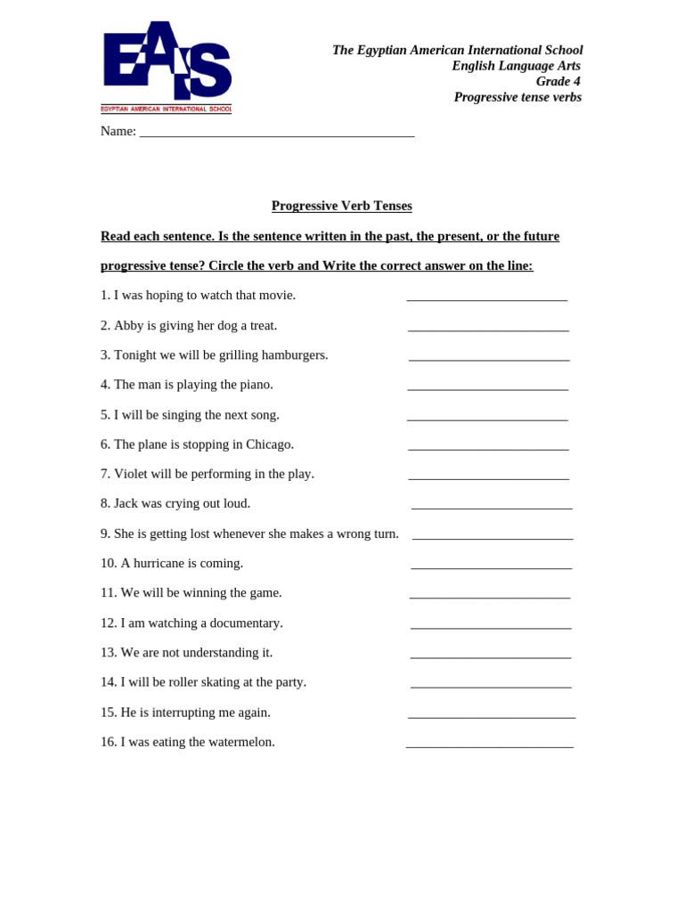 Progressive Tense Exercises | PDF | Grammatical Tense | Linguistics