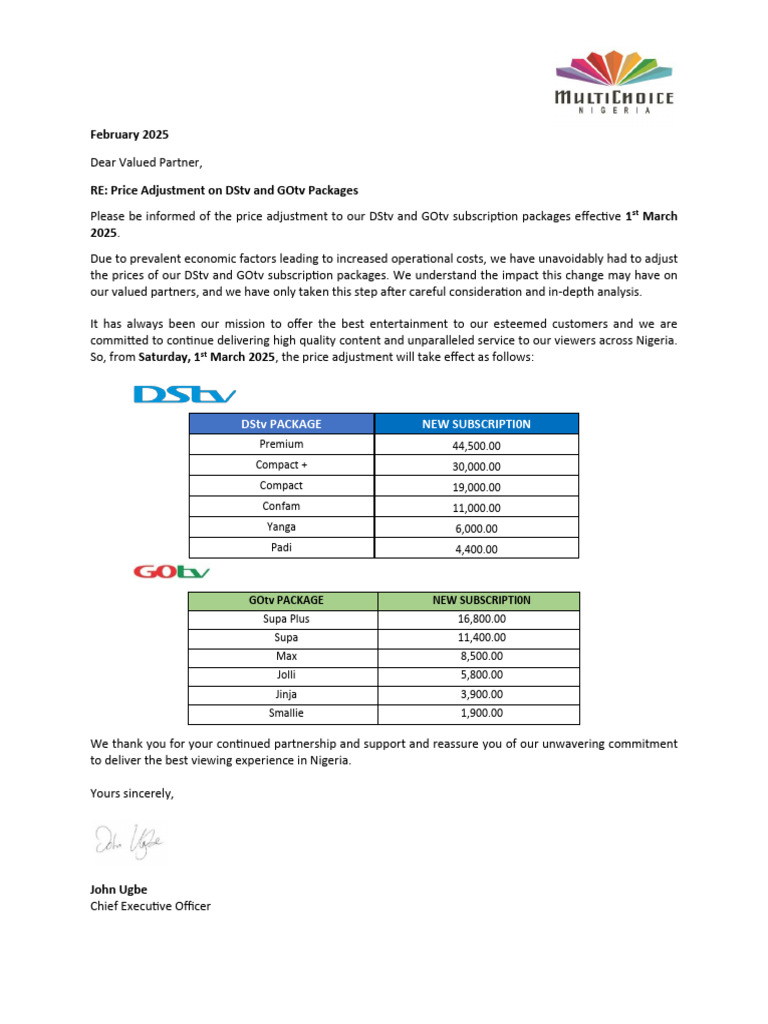Partner Letter - Price Adjustment DSTV and GOtv MAR 2025 - Final ...
