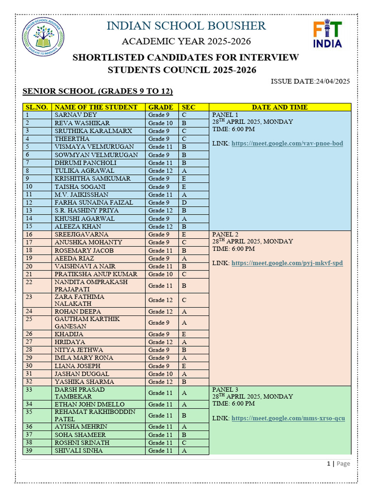 Isb Senior Studentcouncil Shortlisted Interview2025 2026 | PDF