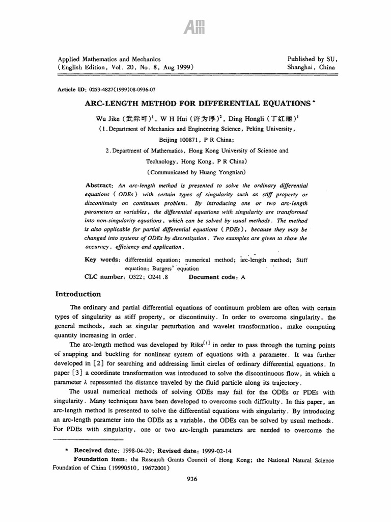 ARC-LENGTH METHOD FOR DIFFERENTIAL EQUATIONS | PDF | Ordinary Differential Equation | Equations