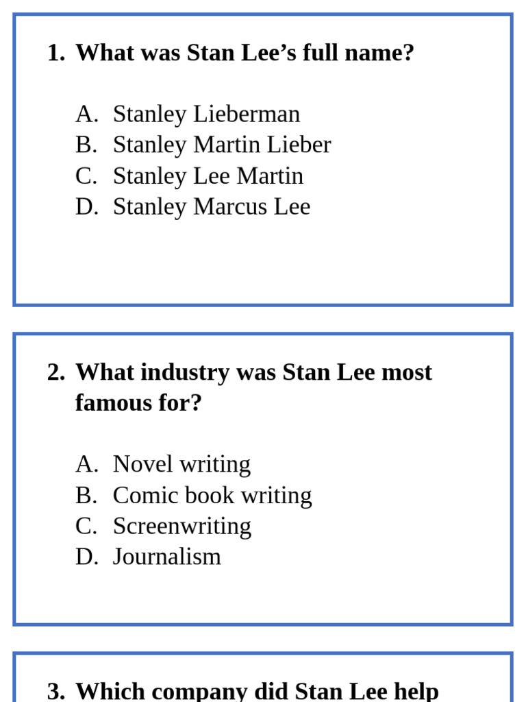 Stan Lee Evaluation - Quiz | PDF