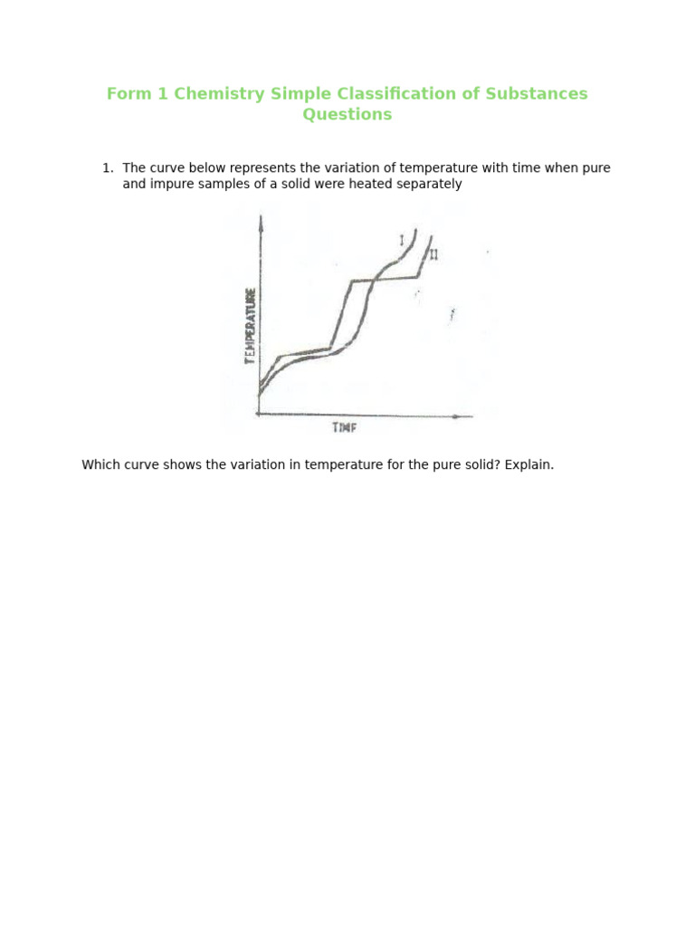 Form 1 Chemistry: Classification Questions | PDF | Distillation ...
