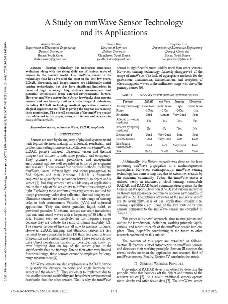 A Study On MM Wave Sensor Technology and Its Applications | PDF ...