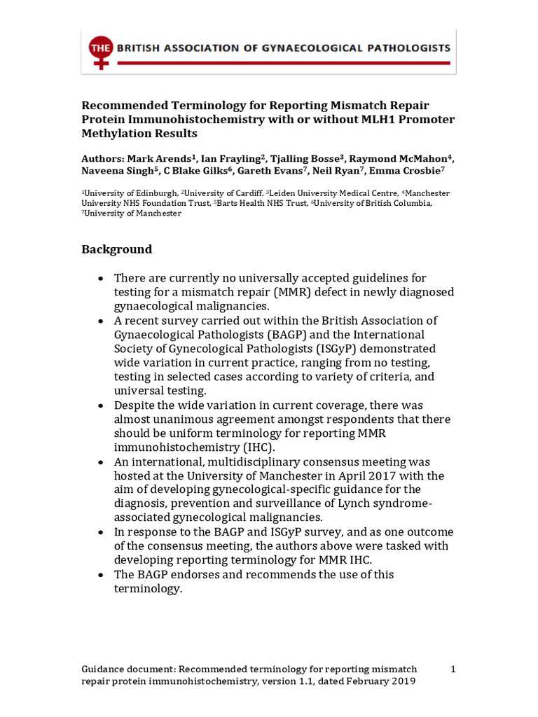 MMR IHC Reporting Terminology Guide | PDF | Immunohistochemistry ...