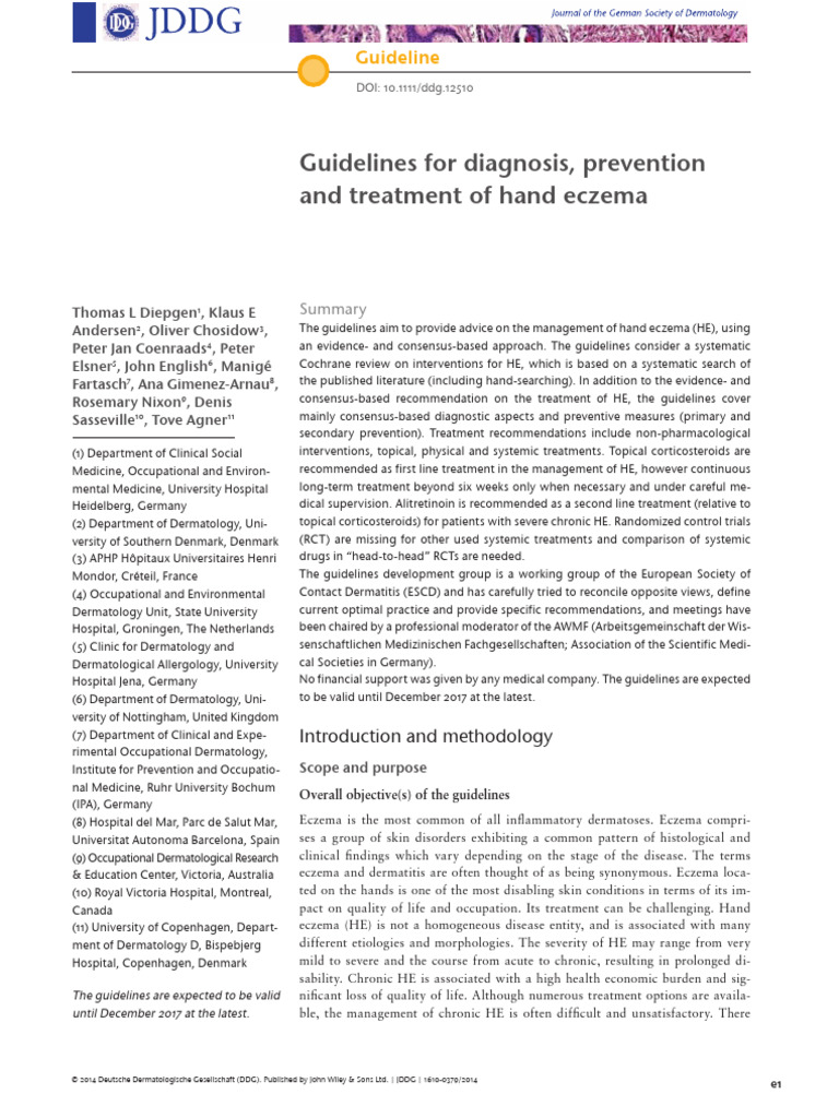 Guidelines For Diagnosis, Prevention and Treatment of Hand Eczema ...