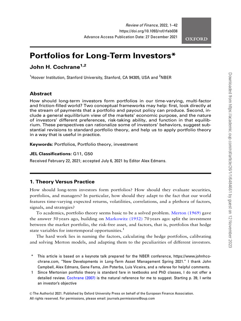 Portfolios For Long Term Investors | PDF | Beta (Finance) | Modern ...