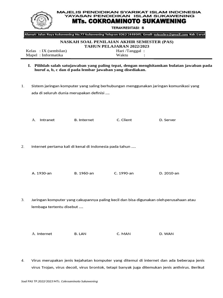 Soal PAS Informatika Kelas 9 | PDF
