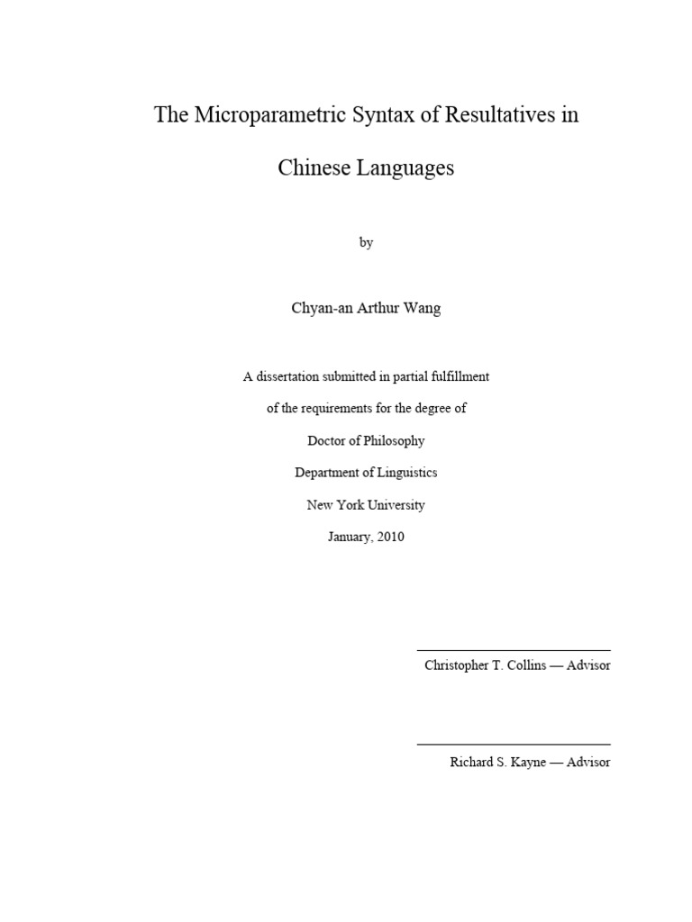 2010--Wang--The Microparametric Syntax of Resultatives in Chinese Languages (NY-U Thesis p33，69 ...