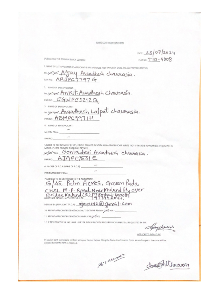 NAME CONFIRMATION FORM | PDF