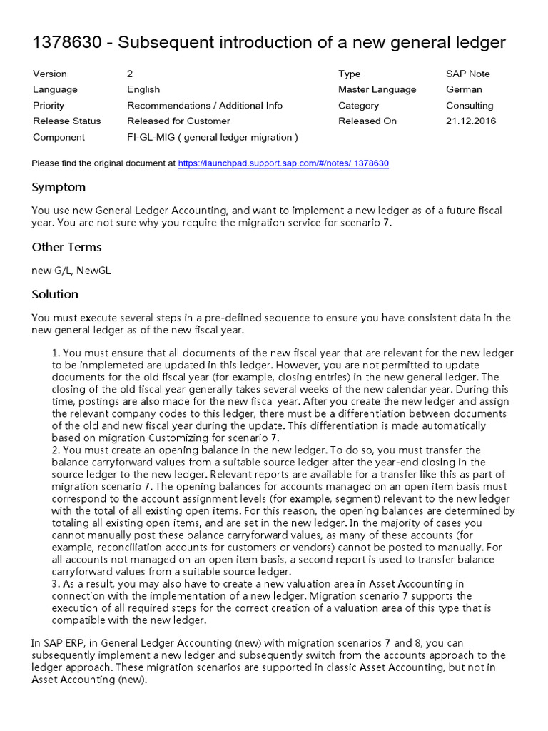 Subsequent Introduction of A New General Ledger | PDF | Valuation ...