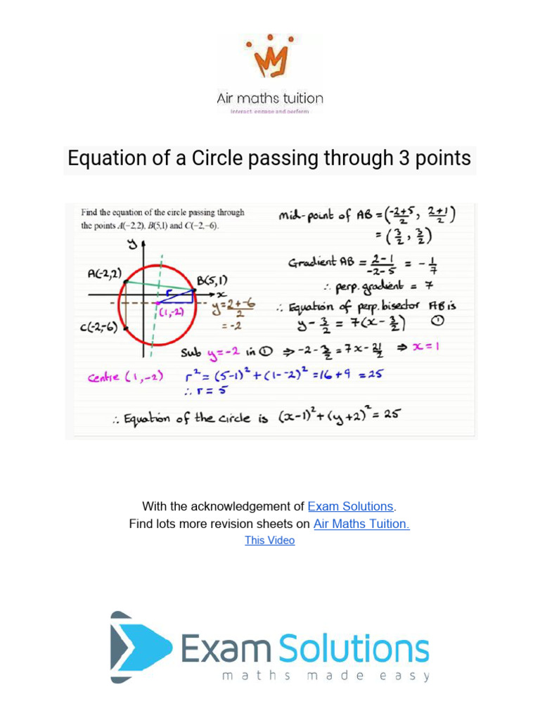 Equation of A Circle Passing Through 3 Points | PDF