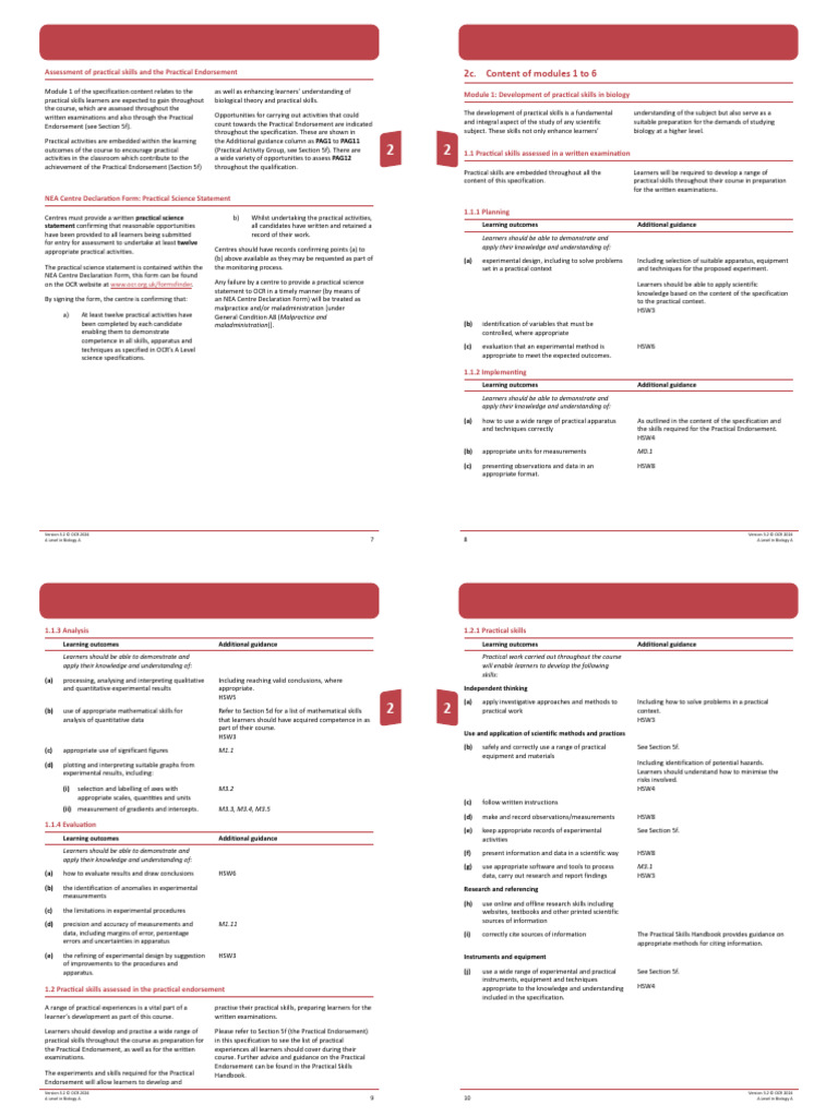 OCR A Level Biology A (H420) Specification | PDF | Microscope ...