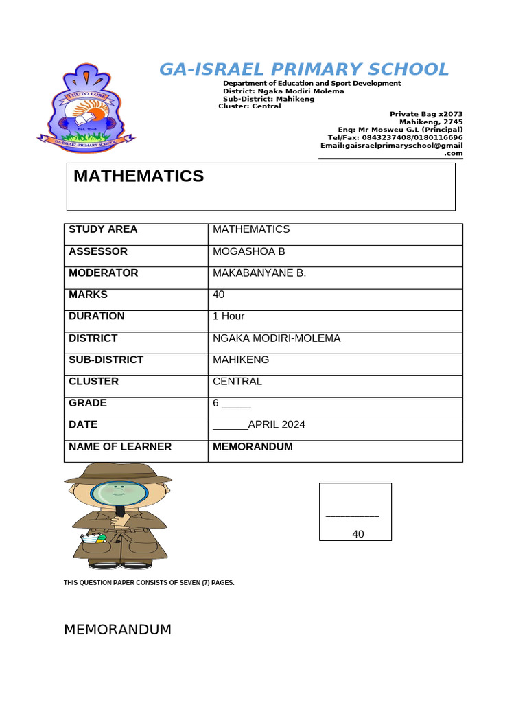 Maths - Investigation. Memo.2024 | PDF | Square Root | Numbers