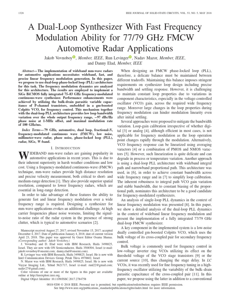 A Dual-Loop Synthesizer With Fast Frequency Modulation Ability For 77 ...
