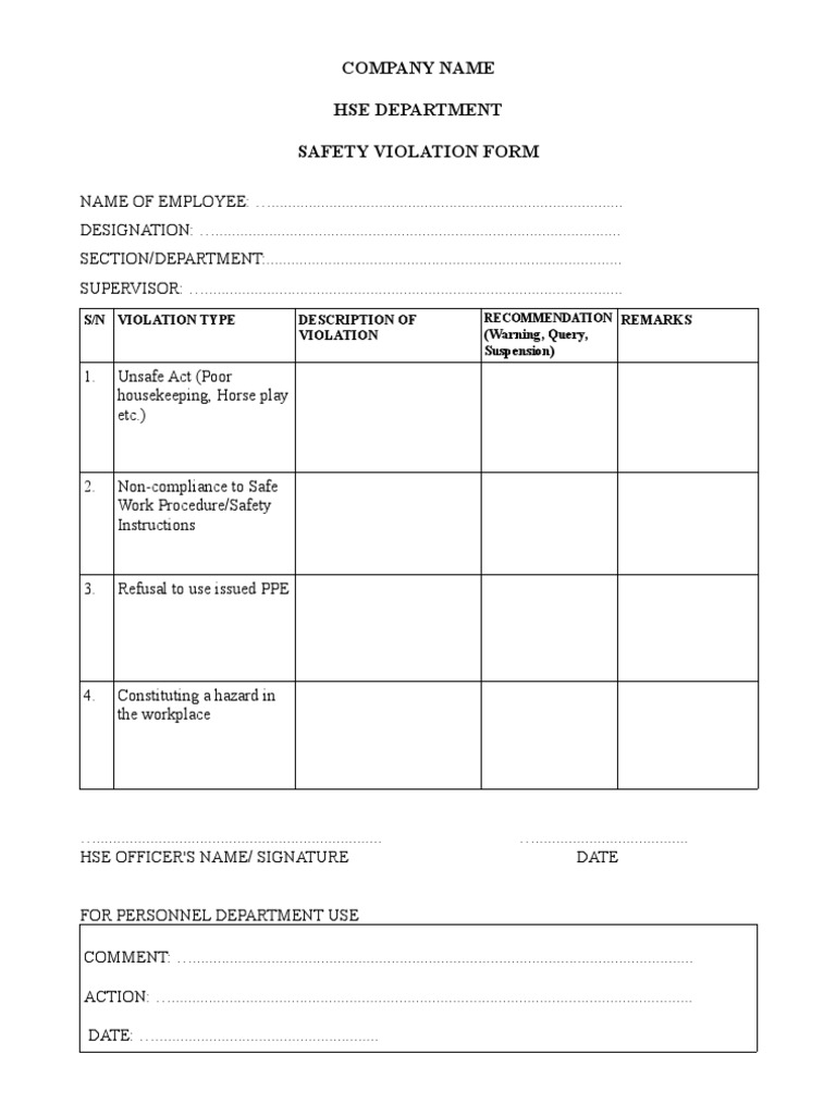 Safety Violation Form | PDF