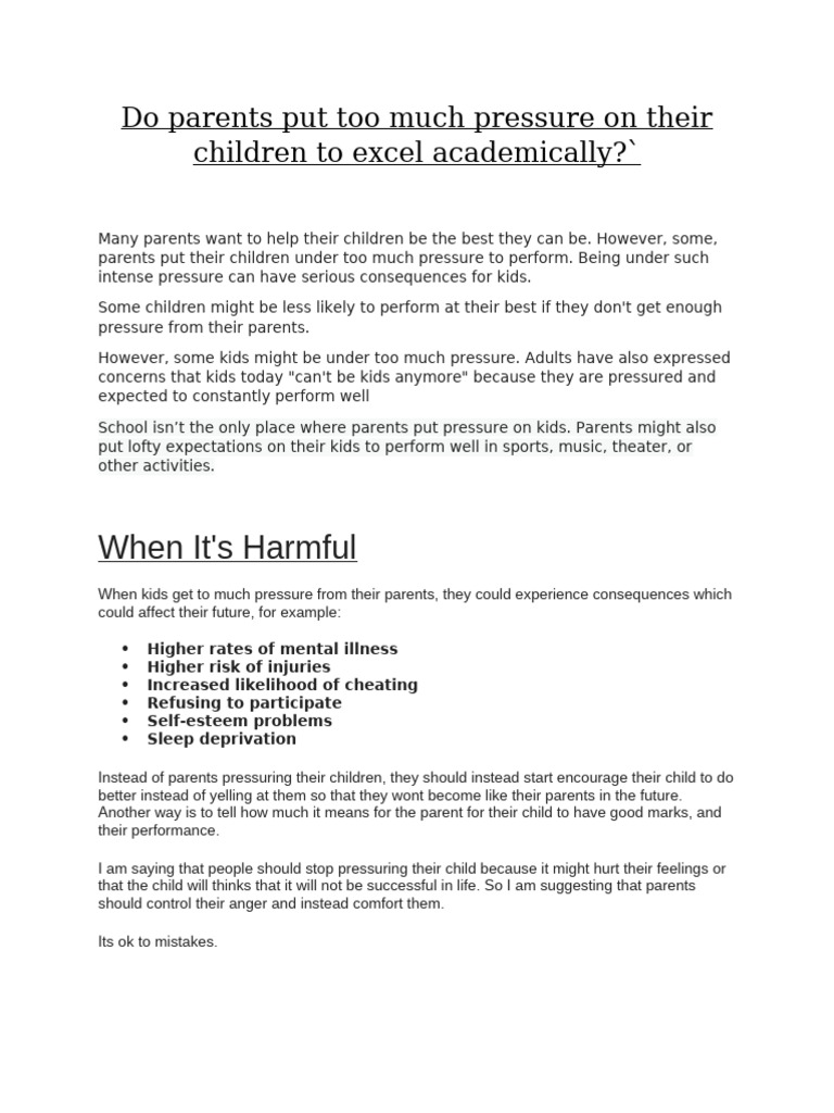 Do Parents Put Too Much Pressure On Their Children To Excel ...