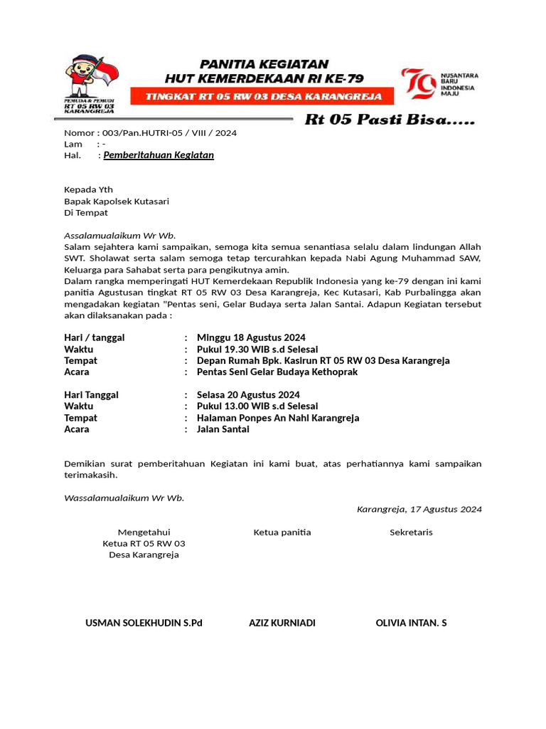 Surat Pemberitahuan Kapolsek | PDF